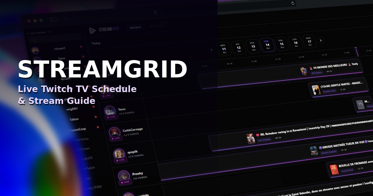 StreamGrid — Live Twitch TV Schedule & Stream Guide